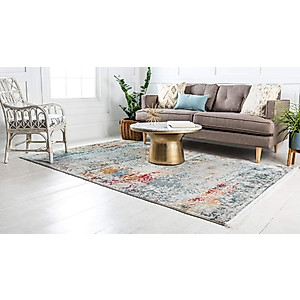 Unique Loom Baracoa Collection Area Rug - Panamericana (5' 5" x 8' Rectangle, Cream/ Blue)