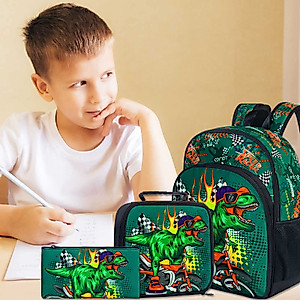 UFNDC 3PCS Dinosaur Backpack for Boys, Kids Preschool Bookbag with Lunch Box, 16”School Bag for Elementary Toddler