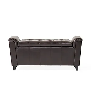 Christopher Knight Home Alden Armed PU Storage Bench, Brown, 17. 50D x 45. 50W x 20.75H