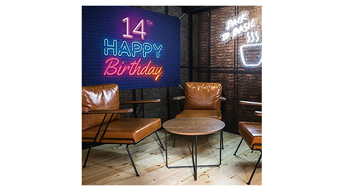 Glow Neon 14th Birthday Backdrop Banner - Vibrant Party Decor
