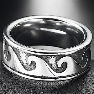 Jude Jewelers 8mm Stainless Steel Retro Vintage Ocean Sea Wave Tide Style Wedding Band Ring (Silver, 10)