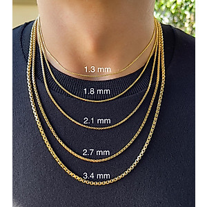 JEWELHEART 14K Real Gold Round Box Chain 1.3mm Yellow Real Gold Chains For Men Diamond Cut Link Chain Necklace For Women with Lobster Clasp 22"