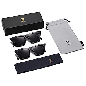 SOJOS 2 Pack Oversized Square Cateye Polarized Sunglasses Big Trendy Style Sunnies SJ2115, Black & Black