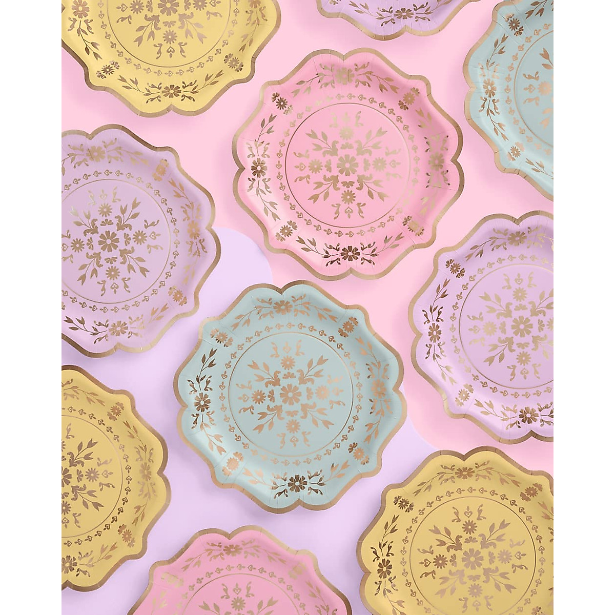 xo, Fetti Pastel China Plates - 24 pack, 9" | Birthday Party Decorations, Bachelorette Garden Party, Easter Party, Cool Cake Plates, Tea Partea