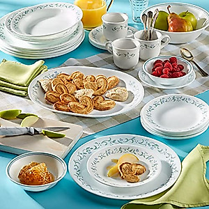 Corelle Vitrelle 4-Pieces 10.25" Glass Dinner Plates, Chip & Crack Resistant Glass Dinnerware Set Plates, Country Cottage