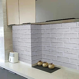 ComShion White Brick Peel and Stick Wallpaper Waterproof Self-Adhesive Faux White Brick Contact Paper for Fireplace Accent Walls Wallpaper Backsplash School 17.7”x118”