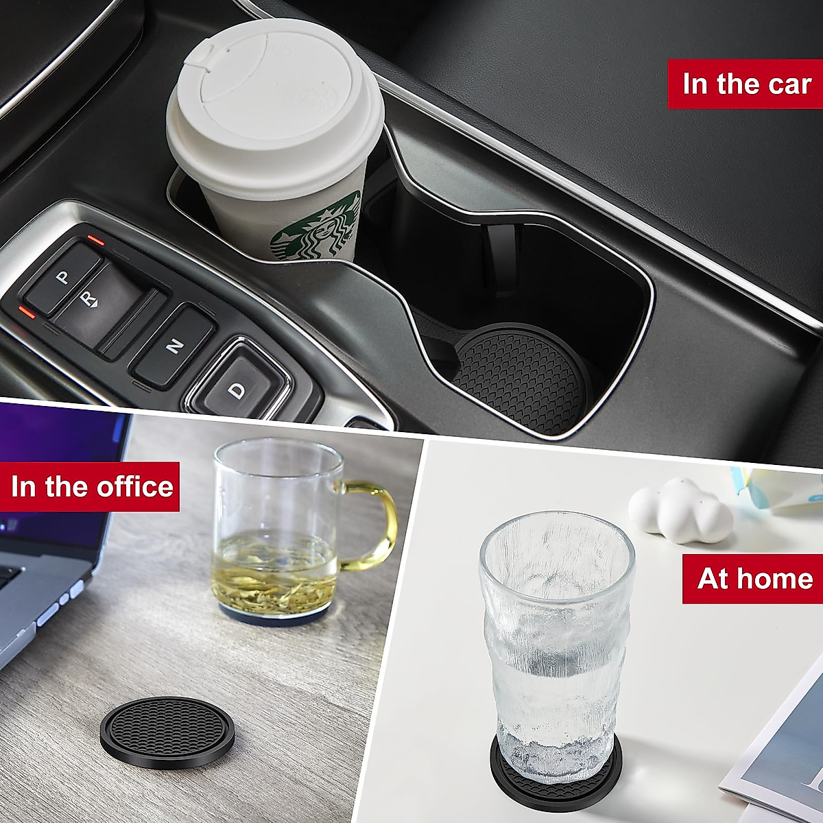 Cup Holder Expander for Car with Car Coasters 4 pcs,THIS HILL 2 in 1 Multifunctional Car Cup Holder Extender Adapter with Adjustable Base for Snack Bottles Cups Drinks,Non-Slip