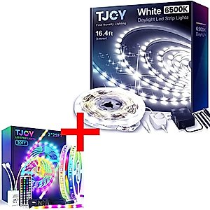 TJOY 16.4 Ft White Strip Lights+50 ft LED Strip Lights with 44 Key Remote (44 Key Remote Control +25ft x2+Indoor only)
