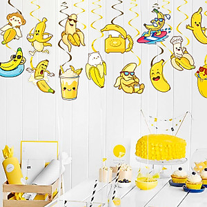 Banana Hanging Swirls 20Pcs Banana Party Decorations Banana Fruit Ceiling Swirls Banana Birthday Party Supplies Banana Cutout Streamers for Lets Go Bananas Baby Shower Decor