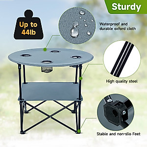 WOSVOLUNT Portable Camping Table Folding Pop up Tables Lightweight Beach Table for Sand Canvas Picnic Table Round Camping Side Table with Cup Holder for Outdoor, Tailgating,Travel