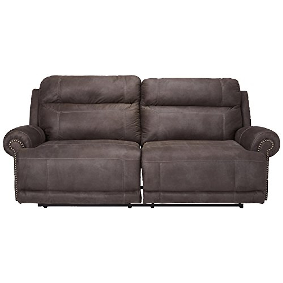 Signature Design by Ashley Austere Contemporary Faux Leather 2 Seat Manual Reclining Sofa, Gray