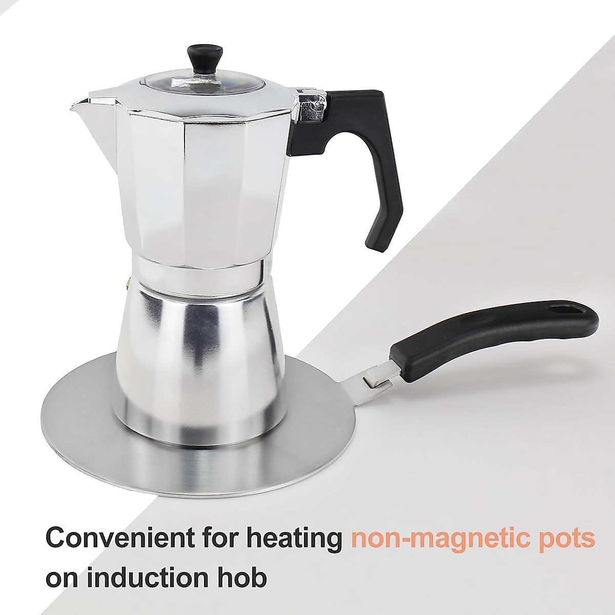 7.87inch Stainless Steel Induction Cooktop Adapter Plate, Heat Diffuser for Glass and Electric Cooktop, Detachable Handle