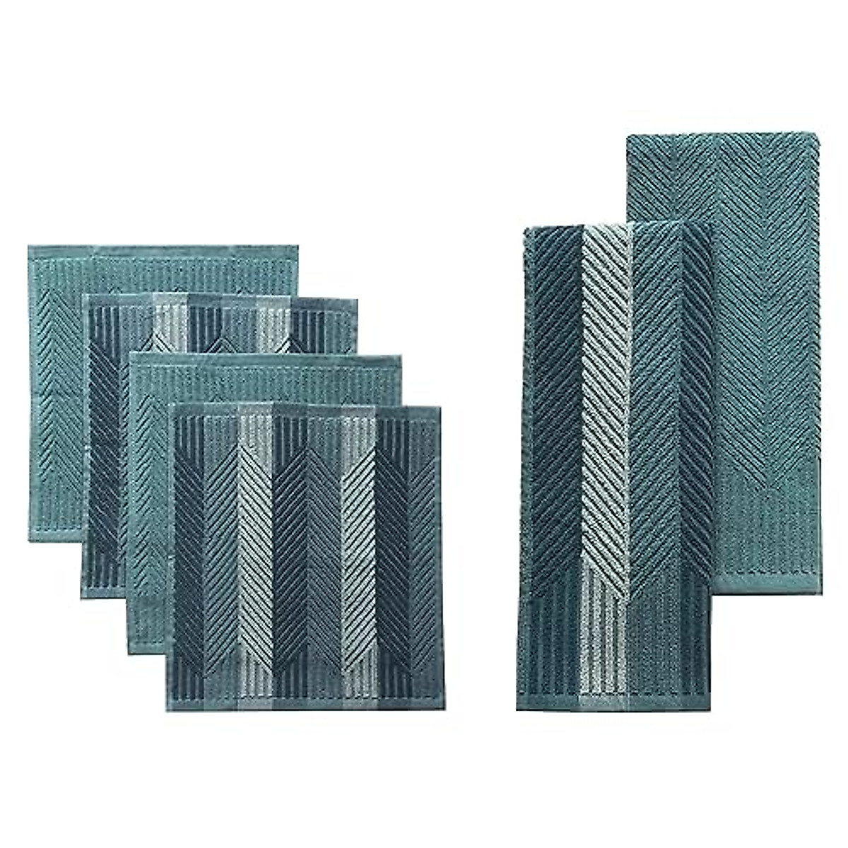 Food Network Kitchen Towel Set Featuring 2 Aqua Stripe Kitchen Towels and 4 Matching Dish Cloths