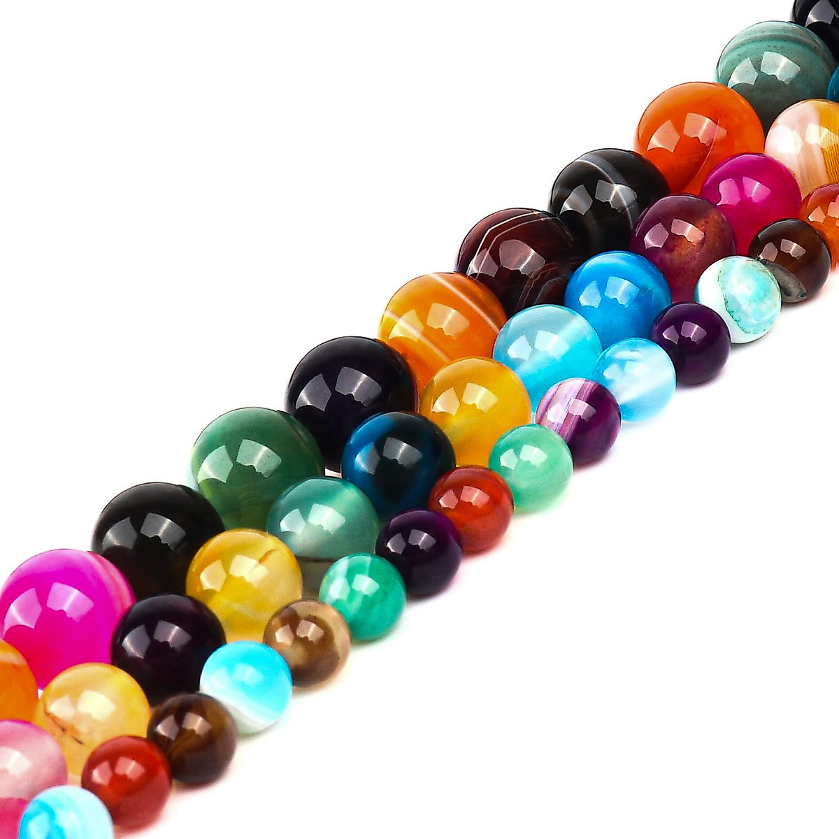 AIXPROBEAD 100pcs 8mm Multicolor Stripe Agate Natural Gemstone Beads for Jewelry Making Loose Round Stone Beads for DIY Bracelets and Necklaces