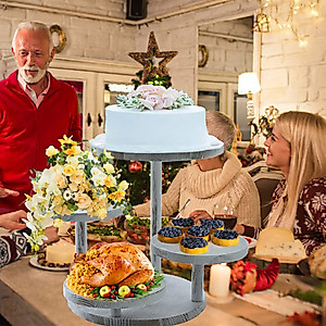 Wood Tiered Serving Trays, Wooden Display Stand Tiered Tray Stand Dessert Tray for Party, Round Serving 4 Tier Cupcake or Cake Tower Stand for Entertaining (Washed White)