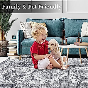 ROYHOME Washable Rug 8x10 Area Rugs for Living Room Large Indoor Carpet Persian Area Rug Oriental Rug Boho Distressed Area Rug for Bedroom Kitchen Home Office, Grey 8' x 10'