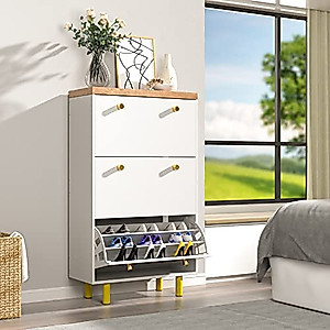 DORPU 18-27 Pair Shoe Storage Cabinet, 3 Flip Hidden Drawers Shoe Cabinet with Adjustable Shelves for Entryway, Classification DIY Freestanding Modern Shoe Rack Shoe Storage