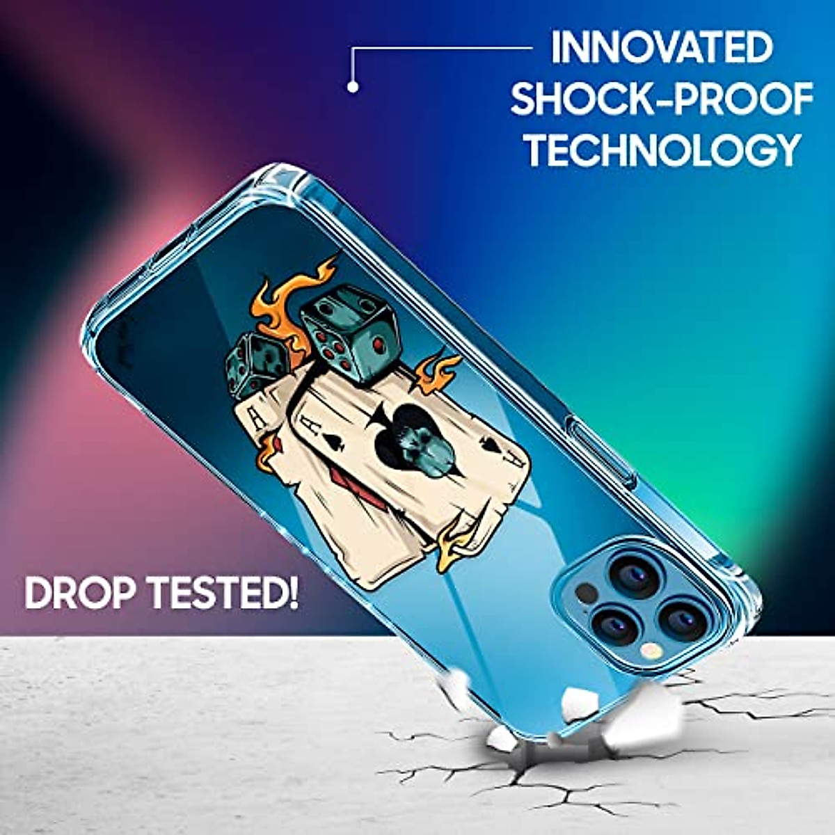 CaseYard Clear Soft & Flexible TPU Case for iPhone-13-Pro-Max Ultra Low Profile Slim Fit Thin Shockproof Transparent Protective Cover Drop Protective Case Skull Cards