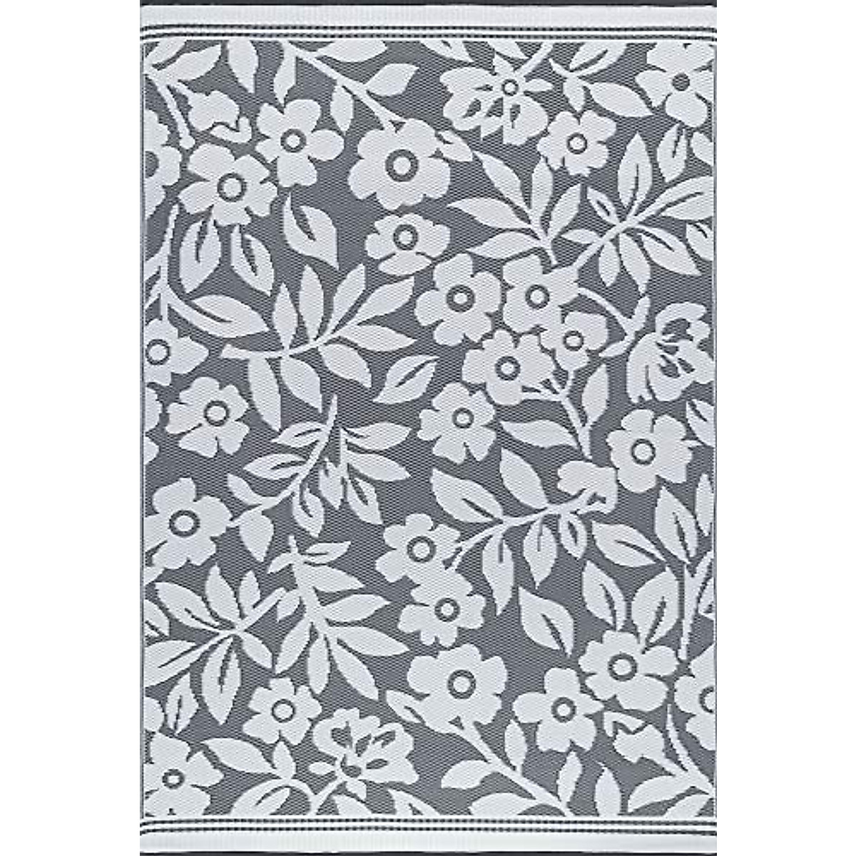 Kaliyah Gray Reversible Plastic Straw Large Outdoor Rug 8x10 for Patios Garden Picnic Camping Mats Waterproof and Washable