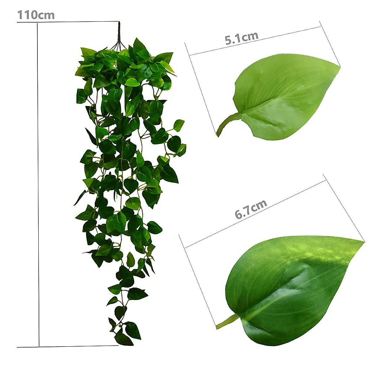2 Pack Artificial Hanging Vine, 2 Basket Faux Vines Ivy Leaves Outdoor Fake Hanging Plants Luxuriant Wall Hang Garland for Porch Patio Balcony Basket Garden Party