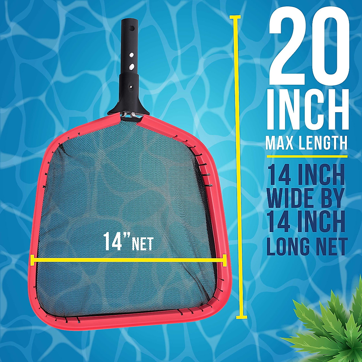 U.S. Pool Supply Professional Heavy Duty Large 14" Swimming Pool Leaf Skimmer Net - Strong Aluminum Frame for Faster Cleaning & Easier Debris Pickup and Removal - Clean Pools, Spas, Ponds