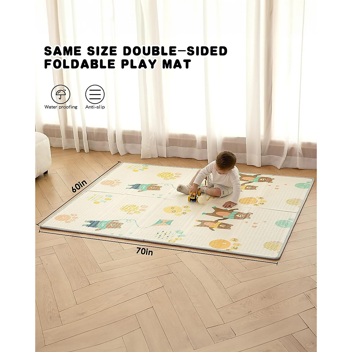 dearlomum Baby Playpen with Mat 71" X 59", Extra Large Play Yard for Babies and Toddlers, Safety Baby Fence, Indoor & Outdoor Kids Activity Play Center with Anti-Slip Suckers and Zipper Gate(Black)