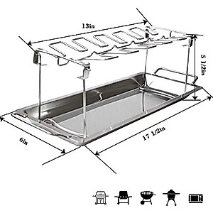 FIRELOOP Chicken Wing Leg Rack BBQ Chicken Drumsticks Rack Stainless Steel Hang Up to 12 Chicken Legs or Wings, Metal Roaster Stand with Drip Tray for Kamado Joe Big Green Egg, Smoker Grill or Oven