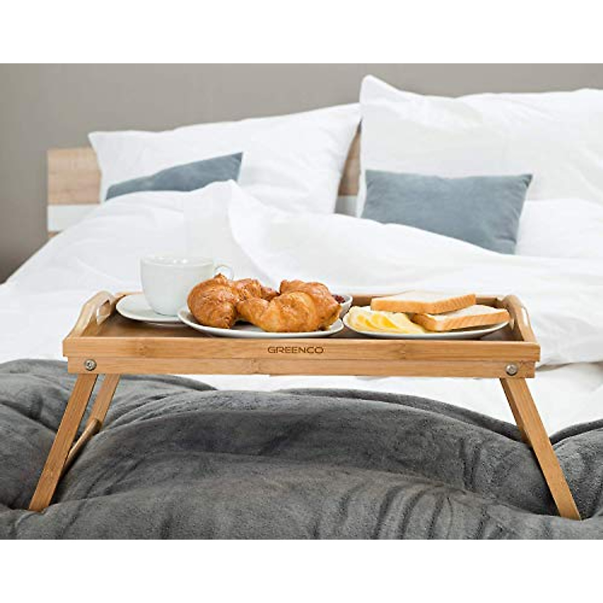 Greenco Foldable Bamboo Breakfast Table Serving Tray, Labtop Desk, Bed Table