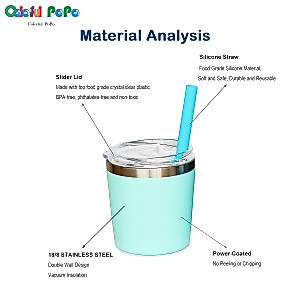 Colorful PoPo Cute Stainless Steel kids Cup with Lids, Silicone Straw Cup for Toddlers, Mini Insulated Stackable Tumblers for Smoothie Milk, Set of 2 (Pink Purple, 8 OZ)