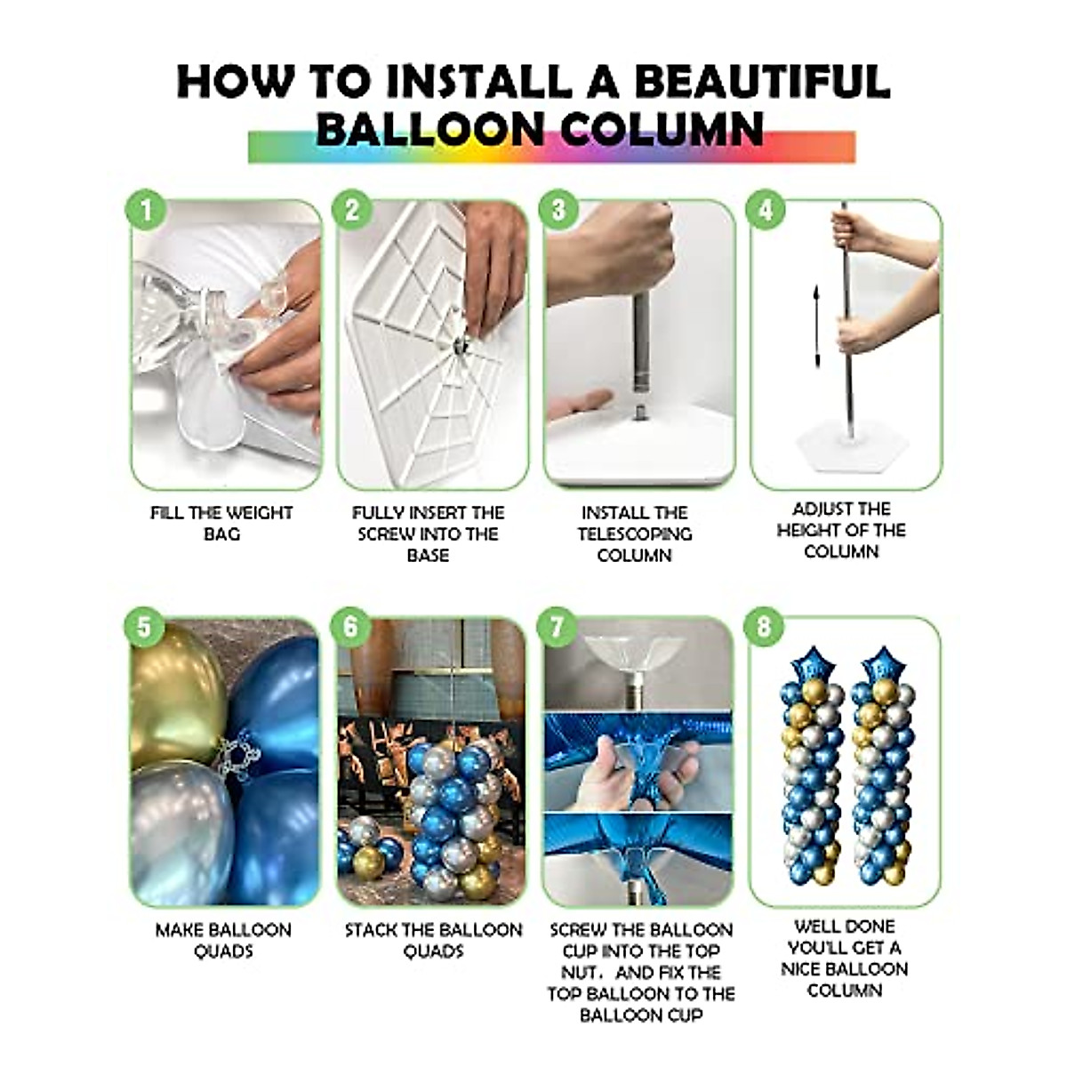 YALLOVE Balloon Column Stand Set of 4, 7 Feet Height Adjustable Balloon Tower Pillar with Reusable Metal Telescopic Design for Birthday, Wedding, Baby Shower, Graduation Party Decoration