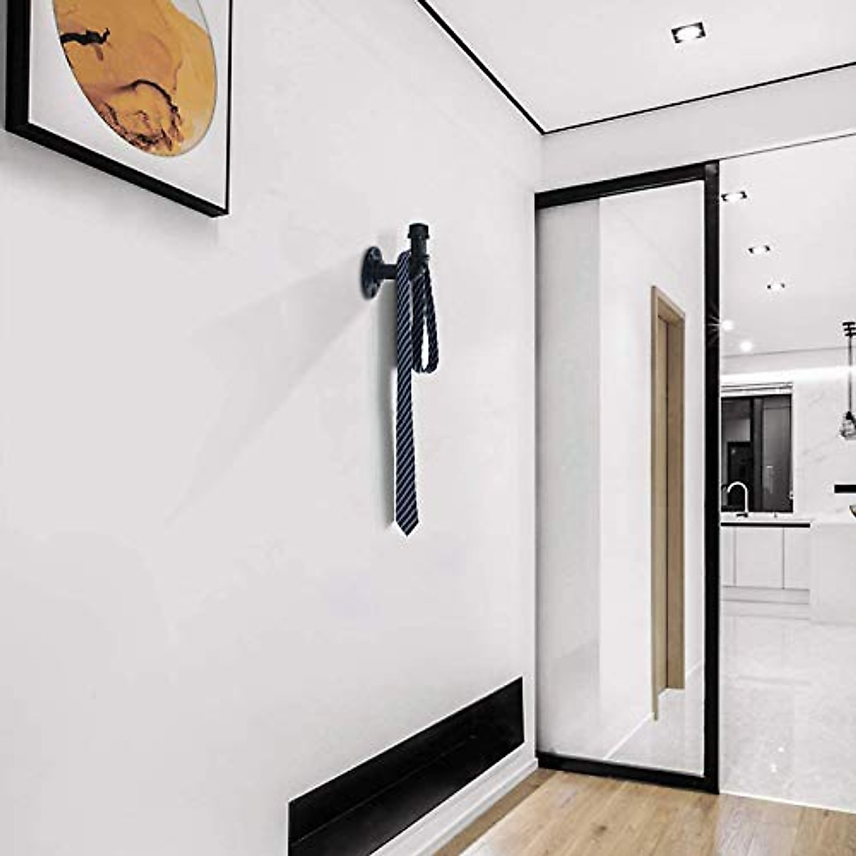 gotonovo Wall Mounted Rustic Industrial Towel and Robe Hook Set Towel Single Hook Kit Heavy Duty DIY Style Industrial Pipe Robe Hook Industrial Iron Pipe Electroplated Black Finish, 2 Pieces