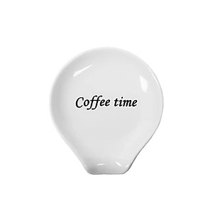 TPing Coffee Spoon Rest,Cute Ceramic Tea Spoon Rest For Stove Top Countertop, Kitchen Counter Coffee Lovers Gift, Small, White, 4*3.5