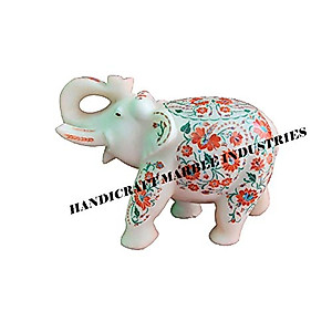 8" Inch White Marble Elephant, White Marble Inlay Elephant, Elephant Figurine, Marble Stone Elephant, Coral Stone Inlay, Elephants Disney Plus, Elephant Island, Virtual White Elephant