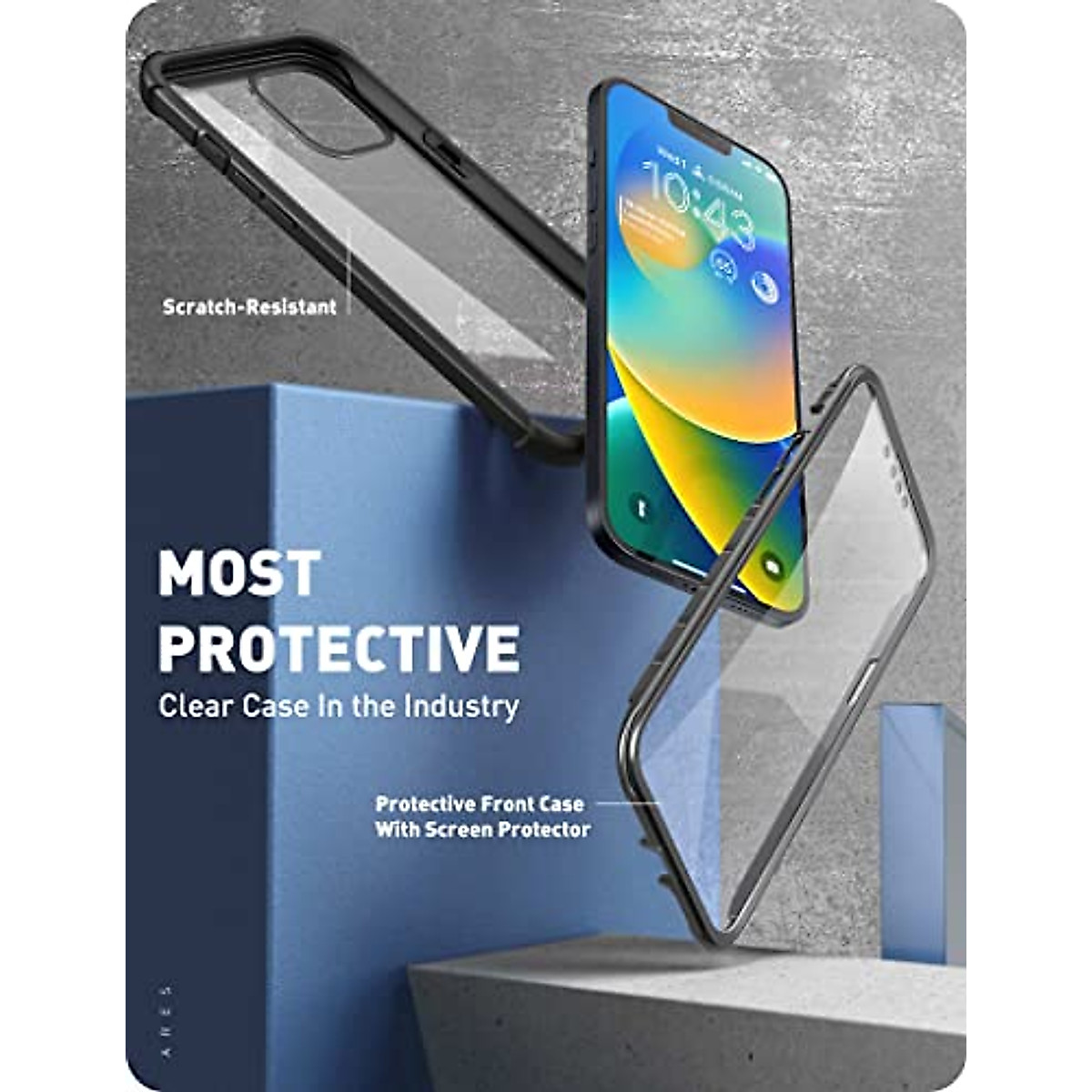 i-Blason Ares Series Designed for iPhone 14 Case 6.1 inch (2022)/iPhone 13 Case 6.1 inch (2021), Dual Layer Rugged Clear Bumper Case with Built-in Screen Protector (Black)