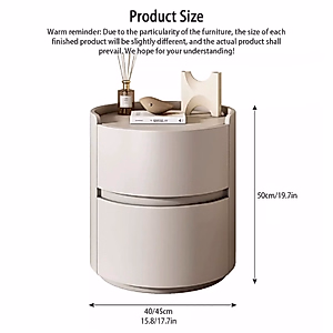 Modern Minimalist Bedroom Solid Wood White Bedside Table, Round Bedside Table with Storage Drawers, Bedroom Side Table, Chest of Drawers, Wooden Bedside Table, Mini Bedside Table, Storage Cabinet (Co