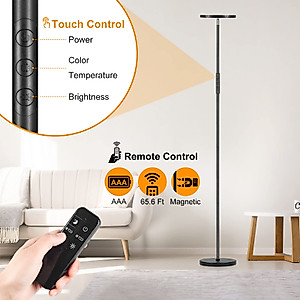 LED Floor Lamp, 3600LM 36W Super Bright Standing Lamp with Remote & Touch Control, 350W Equivalent Modern Torchiere Lamp with 2700K-6500K Stepless Dimming, 69" Tall Lamp for Living Room Bedroom Office