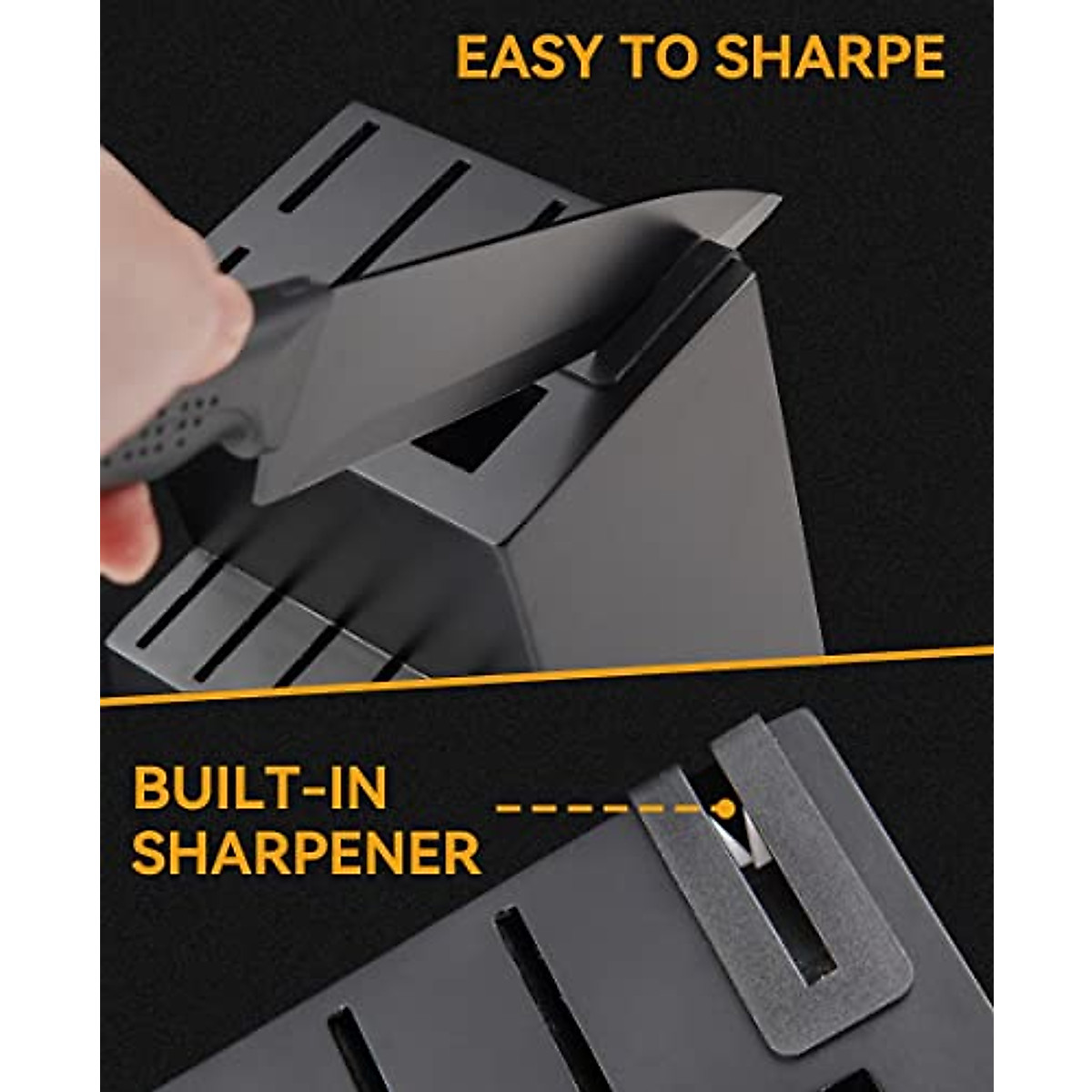 knife set, Dishwasher Safe Kitchen Knife Set with Block, 15 Pcs Black knife sets for kitchen with block Self Sharpening, 6 Steak Knives, Anti-slip handle, Black