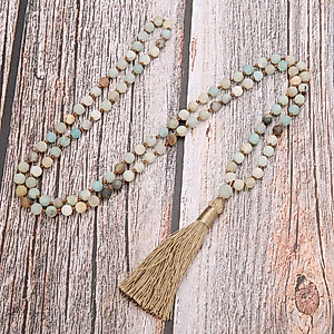 OAIITE 6MM Mala Beads Necklace Natural Tiger Eyes Stone Meditation Statement Necklace Japa Yoga Rosary Prayer Charm Beaded Tassel Necklace