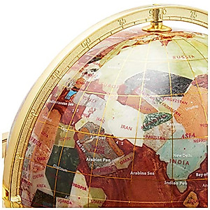 Unique Art 13-Inch Tall Table Top Amberllite Pearl Gold Stand Gemstone World Globe with Gold Tripod Stand