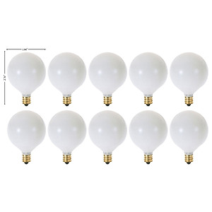 KOR (Pack of 10) G16.5 White Finsh Decorative (E12) Candelabra Base Globe Shape Incandescent 120V G16 1/2 Light Bulbs (25)