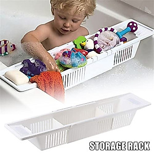 LIUYUNQI Bathtub Caddy Tray Plastic Basket Shelf Rack Bath Organizer Multifunction Bathroom Retractable Storage