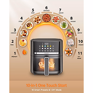 FABULETTA 6.5QT Large Air Fryer, Air Fryers Clear Window With Washable Basket, 10-in-1 Presets Functions For Crisp, Roast, Bake and Reheat, Auto Shut-off, Nonstick & Free Recipes & Easy Meals Airfryer