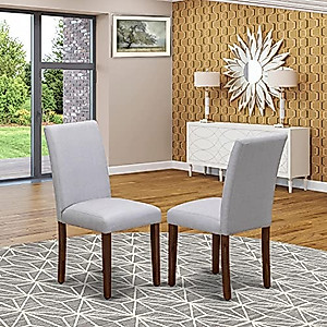 East West Furniture ABP8T05 Parson Grey Linen Fabric Padded Dining Chairs, Set of 2