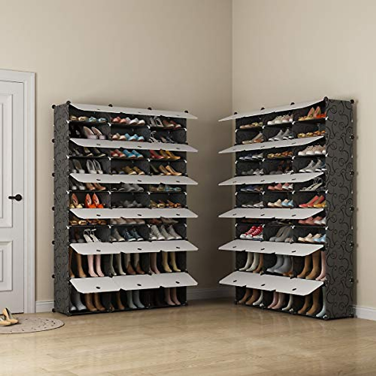 KOUSI Portable Shoe Rack Organizer 144 Pairs Tower Shelf Storage Cabinet Stand Expandable for Heels, Boots, Slippers, Black