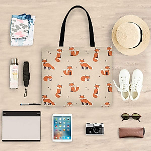 visesunny Women's Large Canvas Tote Shoulder Bag Fox Animal Top Storage Handle Shopping Bag Casual Reusable Tote Bag for Beach,Travel,Groceries,Books