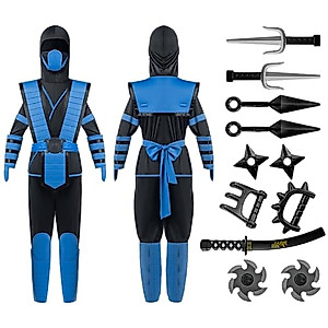 Spooktacular Creations Blue Ninja Costume for Kids, Ninja Costume for Toddler Boys Halloween Dress Up, Role Play (Small(5-7yr))