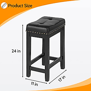PayLessHere Bar Stools Set of 2 of PU Leather Barstools for Kitchen Counter Solid Wooden Saddle Stool 24”H Height Bar Stool