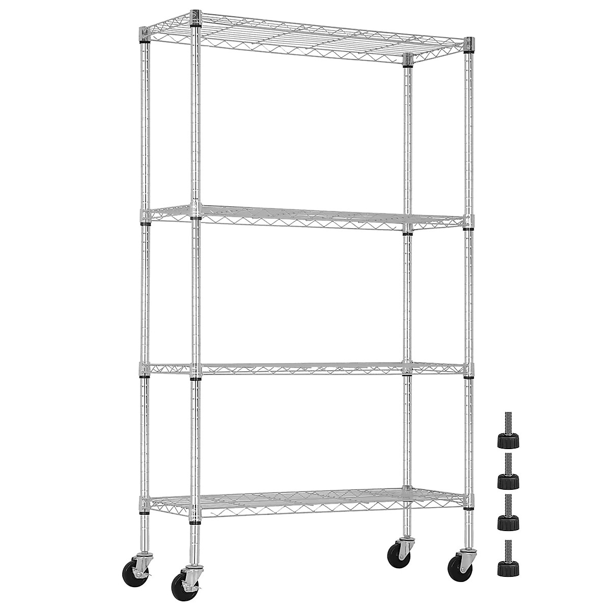 YYkokocat 4 Tier Shelving Unit 62" H Adjustable Metal Shelves w/Wheels Heavy Duty Storage Shelf 1400Lb Capacity Garage Shelving Storage Wire Shelving for Kitchen, 36" L x 14" D x 62" H, Chrome