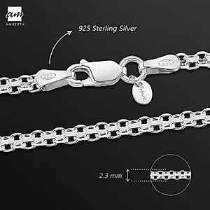 Amberta 925 Sterling Silver 2.2 mm Bismark Chain Bracelet Length 7.5" inch / 19 cm (7.5)