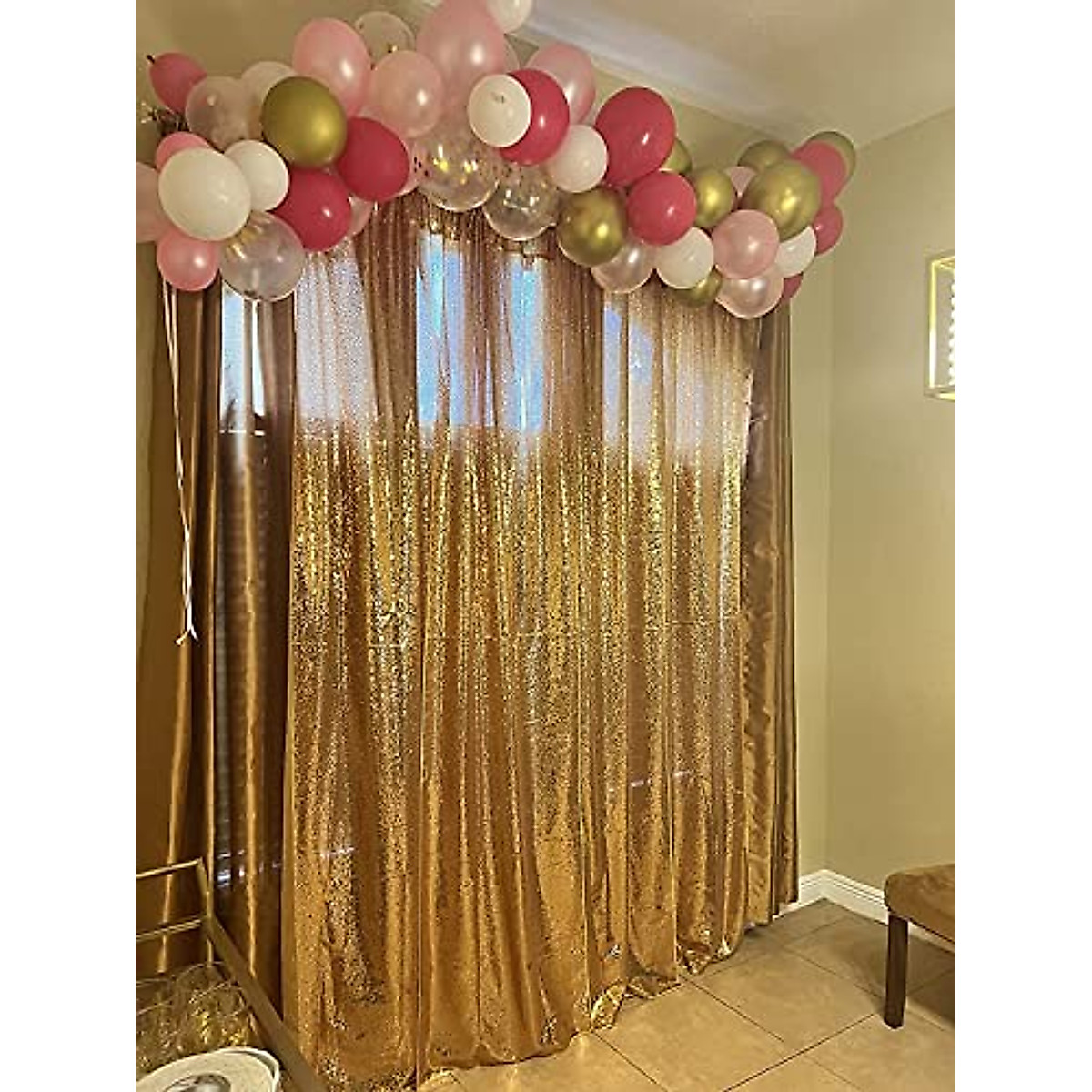 WISPET Gold Sequin Backdrop Curtains 2 Panels 4FTx8FT Glitter Gold Photo Backdrop Drapes Party Wedding Baby Shower Curtain Sparkle Photography Background